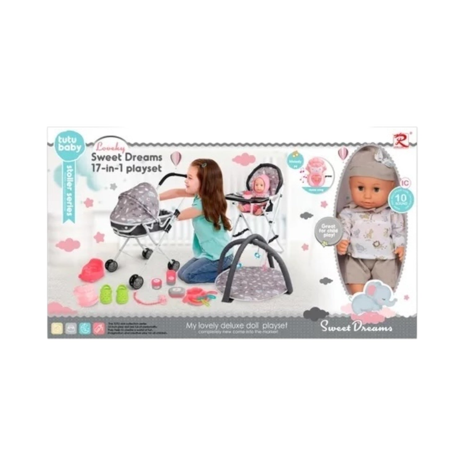 Juguete Set Bebé Muñeco 35cm Sonidos Coche Silla Accesorios – TUC TUC BABY